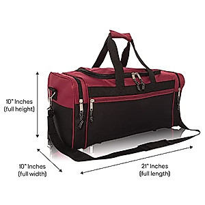 DALIX 21" Blank Sports Duffle Bag Gym Bag Travel Duffel with Adjustable Strap in Maroon