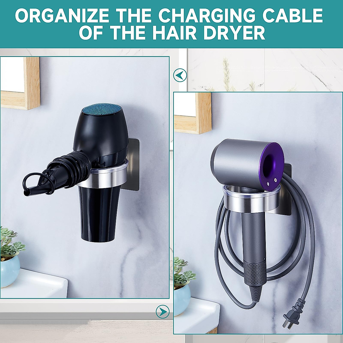 YAYINLI Hair Dryer Holder Wall Mounted, Hair Tool Organizer and Storage, Blow Dryer Holder Wall, Adhesive Hair Dryer Holder, SUS304 Stainless Steel Hairdryer Holder for Bathroom Salon Barber Shops