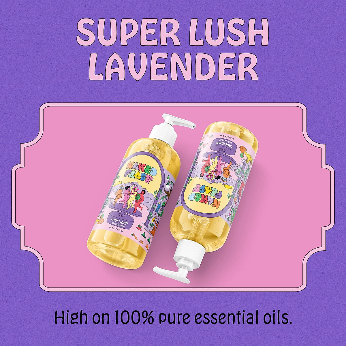 Naked Feast Lavender Castile Soap, Lavender Body Wash, Natural Body Wash, Organic Body Soap Liquid Gel for Women & Men - 16 oz