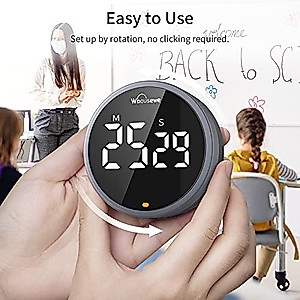 Whousewe Digital Kitchen Timer, Magnetic Timer with Large LED Display, Stand Design, 3-Level Volume & Brightness Adjustment, Suitable for Cooking, Classroom and Gym