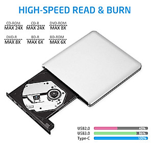 External Aluminum USB C USB 3.0 3D Blu-ray Burner DVD CD Writer Drive Compatible with 2012 to 2019 MacBook Air MacBook Pro New iMac and All Windows Pcs