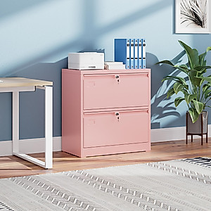 GangMei 2 Drawer Lateral File Cabinet, Lockable File Cabinet with Drawers,Ins-Design 35.43 inches Wide Files Cabinet with Hanging Bars,Assembly Required (White, 2 Drawer)…