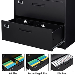 LISSIMO Lateral File Cabinet with Lock, 3 Drawer Metal Storage Filing Cabinet for Hanging Files Letter/Legal/F4/A4 Size, Vertical Files for Home Office (Black)