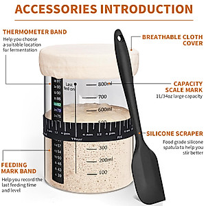 Kmise 2 Pack Pro Sourdough Starter Jar, 34 Oz Large Capacity DIY Glass Sourdough Starter Jar Kit With Thermometer, Date Marked Feeding Band, Cloth Cover, Spatula and Cutter - Reusable baking supplies