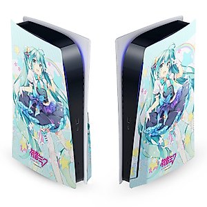 Head Case Designs Officially Licensed Hatsune Miku Stars And Rainbow Graphics Vinyl Faceplate Sticker Gaming Skin Decal Cover Compatible With Sony PlayStation 5 PS5 Disc Edition Console
