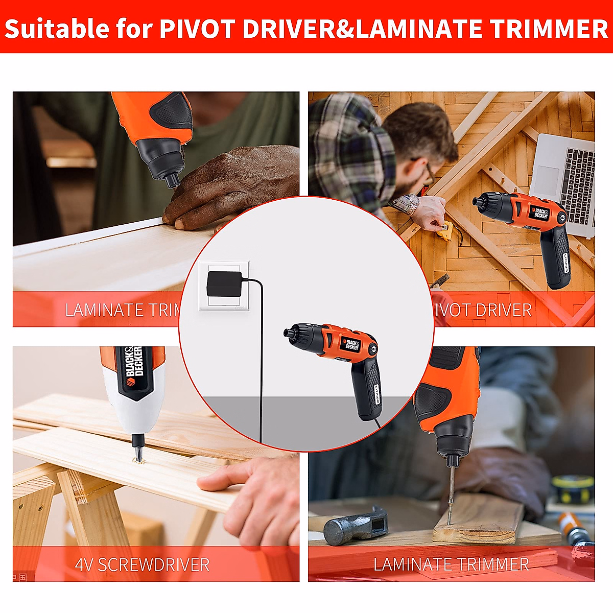 MEROM for Black and Decker Charger LI200 LI3100 BDCS40G BDCS20C GSL35 Cordless Screwdriver Replacement Black+Decker 9V Charger Cord for # 90593303 90593303-01