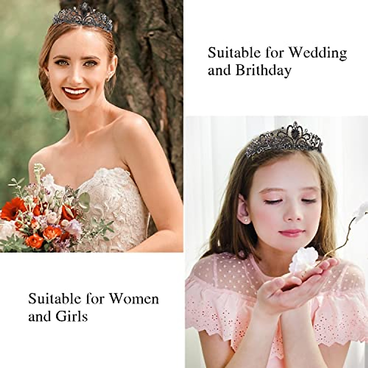 Didder Birthday Tiara for Women, Black Crystal Crown & Birthday Queen Sash Set, Tiaras for Women Birthday Sash and Tiara for Women Birthday Crowns for Women Girls Birthday Gifts for Women