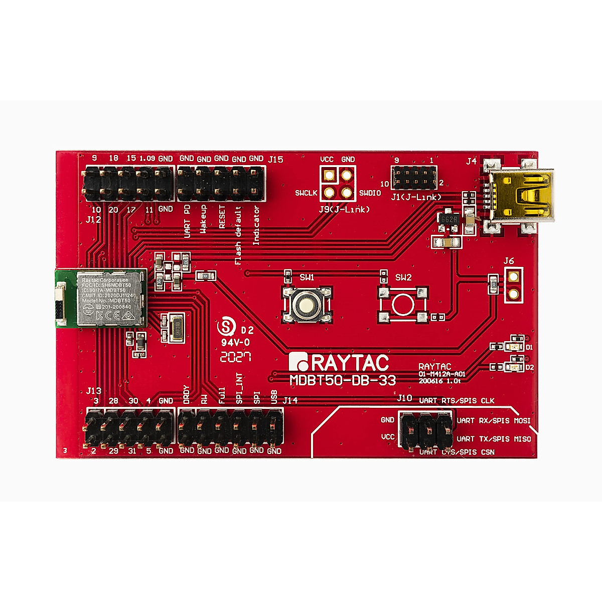 MDBT50-DB Nordic nRF52833 Module Demo Board Dev Kit 18 GPIO Bluetooth Module BT5.2 FCC IC CE Telec KC SRRC (Chip Antenna)
