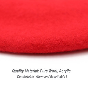Wheebo Wool Beret Hat,Solid Color French Style Winter Warm Cap for Women Girls(Red)