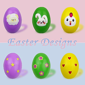 OCBTOW 6 Pack Easter Wooden Shake Eggs Percussion Musical Easter Eggs Shakers for Toddlers Kids Girls Boys Easter Basket Stuffers Fillers Gifts