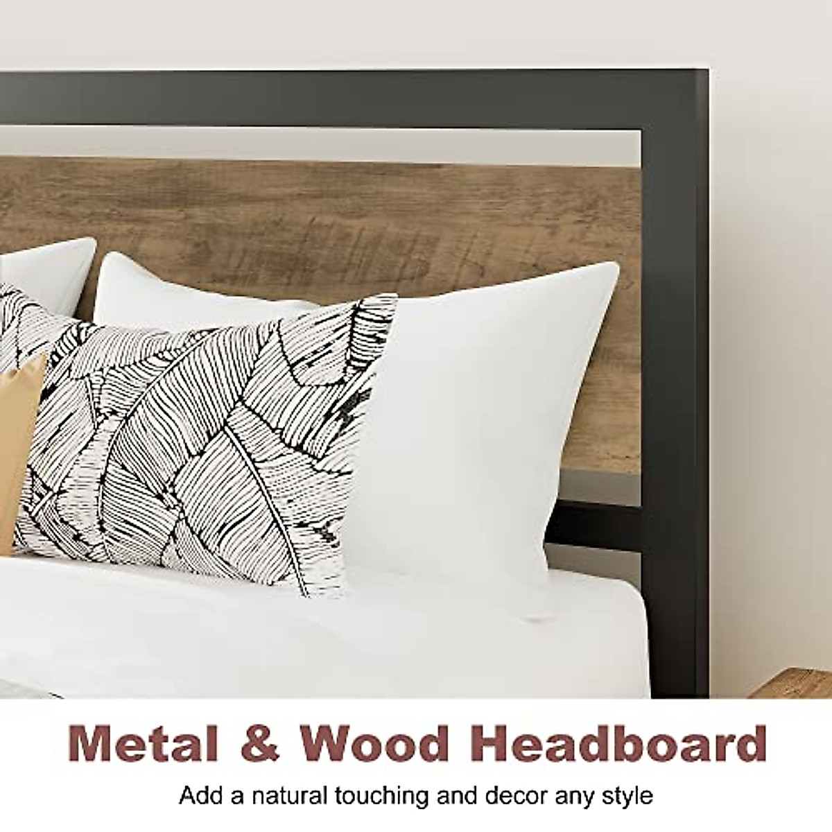 MERRLAND Queen Size Bed Frame with Wood Headboard and Footboard, Solid and Stable, No Box Spring Needed, Easy Assembly, Noise Free, Brown