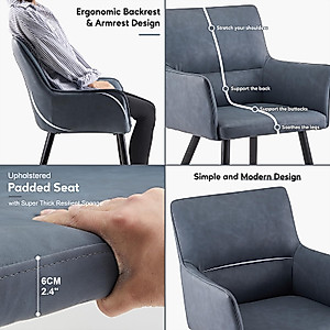 TUKAILAi Leisure Dining Chairs Set of 2, Faux Leather Upholstered Seat Kitchen Chairs with Armrests, Backrest and Metal Legs, Comfy Accent Lounge Chair for Reception Room Living Room (Blue)