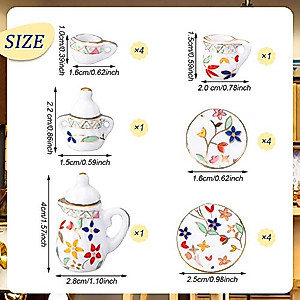 37 Pieces 1:12 Scale Miniatures Dollhouse Kitchen Accessories Include 16 Mini Doll Plates Knife Fork Spoon, 6 Mini Egg Beater Utensil, 15 Mini Tea Cup Set for Doll Toy Supplies (Flora Bloom)