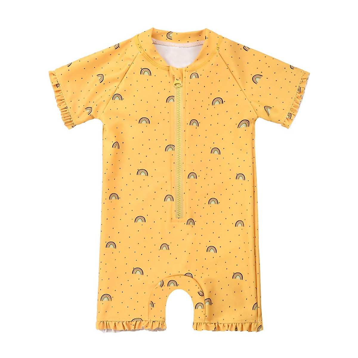 Cadocado Girl Short Sleeve Rash Guard Shirts One Piece Swimsuit UPF 50+ Sun Protection Swimwear,Yellow Print,2-3 Years