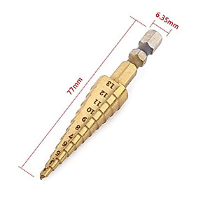 Akozon Step Drill, 1pc High Speed Steel Coated Step Drill Bit Cutter Hex Shank Power Tools 3-13mm, HSS Professional Pagoda Step Drill Bit Set Step Drill Bit Cone Drill Bit
