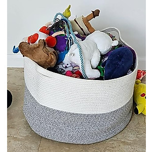 Design XXXLarge 84L Cotton Rope Basket, 22" x 14" Woven Baby Laundry Blanket Basket,Baby and Dog Toy Basket with Handle Storage, Comforter Cushions Thread Laundry Hamper
