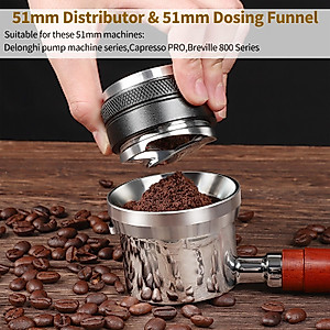 51mm Coffee Tamper and espresso Distributor，51mm Stainless Steel Espresso Dosing Funnel Set,Dual Head Coffee Leveler, Fits for 51mm Breville Portafilter, Adjustable Depth Espresso Hand Tamper