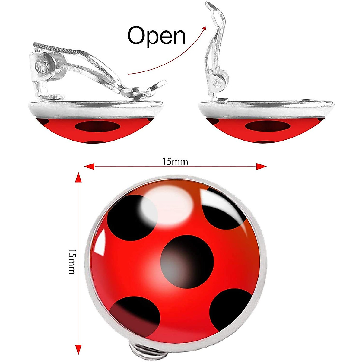 OHINGLT Ladybug Clip on Earrings for Woman Silver Ear Cuff Black Spot Red Ladybug Earrings(4 Pairs Red)