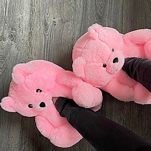 Alayger Women's Plush Teddy Bear Slippers Home Indoor Soft Anti-Slip Cute Winter Warm Floor Shoes Slippers Cartoon