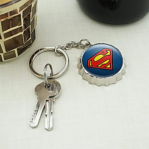 Superman Classic S Shield Logo Keychain Chrome Plated Metal Pop Cap Bottle Opener