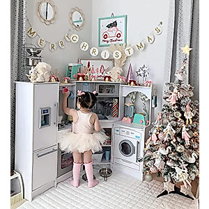 KidKraft Ultimate Corner Wooden Play Kitchen with Lights & Sounds, Play Phone and Curtains, White