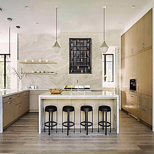 Sboitflmm Shot Glass Display Case - 46 Shot Glass Holder - Shot Glass Shelf Wall Mount Wooden Lockable with Removable Shelves for Collection Shot Glass UV Protection Acrylic Glass Door, Black