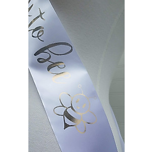 Amy's Bubbling Boutique, Inc. Honey Bee Baby Shower Sash Mommy to Be Honeycomb Bumble for White & Gold with Rhinestone Pin Gender Reveal