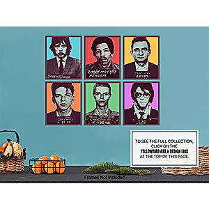 David Bowie, Elvis, Johnny Cash, Jimi Hendrix, Frank Sinatra, Mick Jagger Mugshot Poster Set - 8x10 Wall Art Decor, Decorations for Living Room, Bedroom - Gift for Men, Women - UNFRAMED Prints