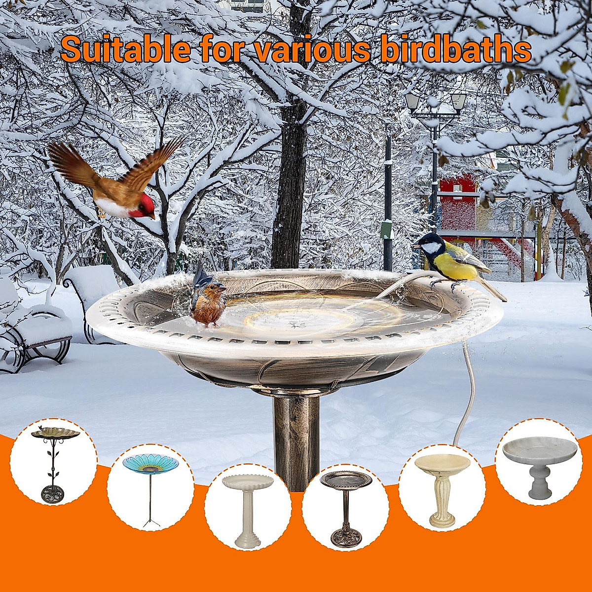 Keten Bird Bath Heater for Outdoors in Winter, 70W Thermostatic Controlled Auto Shut Off Birdbaths Deicer, Winter Water Heated De-icer for Bird, Chicken, Duck, Farm Trough