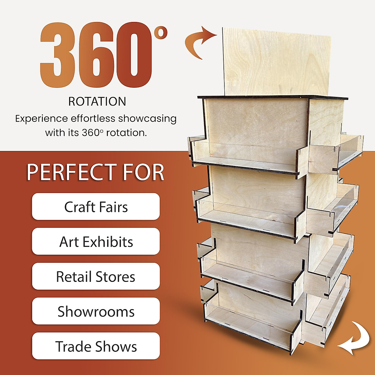 4-Sided Rotating Display Stand - Craft Shows, Trade Shows, Markets - Small & Medium-Sized Items like Stickers, Postcards, Coasters, Note Pads, Napkins - Heavy-Duty, Easy to Assemble (Natural)…