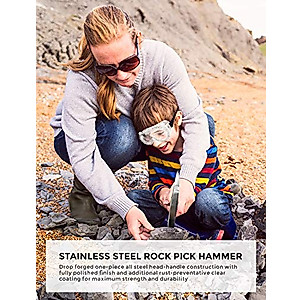 INCLY 7 PCS Geology Rock Pick Hammer Kit, with 22oz Hammer and 3 PCS Digging Chisels Set for Rock Hounding, Gold Mining & Prospecting Equipment Tool with Musette Bag, jewelers loupe, Gloves