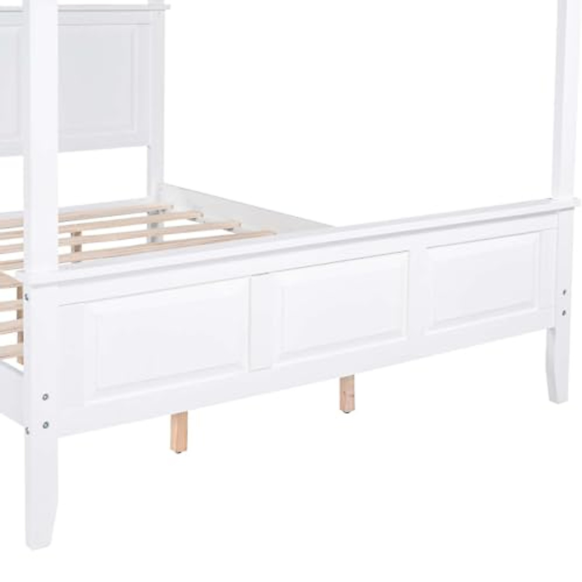 AMFSQJ Queen Size Canopy Bed Frame with Headboard and Footboard, White Canopy Platform Bed with Slat Support Leg