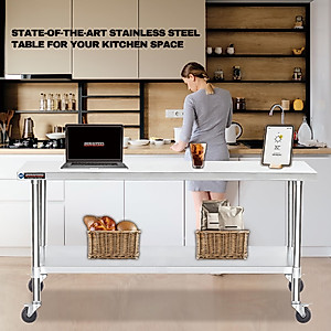 DuraSteel Food Prep Stainless Steel Table - 30 x 72 Inch Metal Table Cart - Commercial Workbench with Caster Wheel - NSF Certified - For Restaurant, Warehouse, Home, Kitchen, Garage,Silver