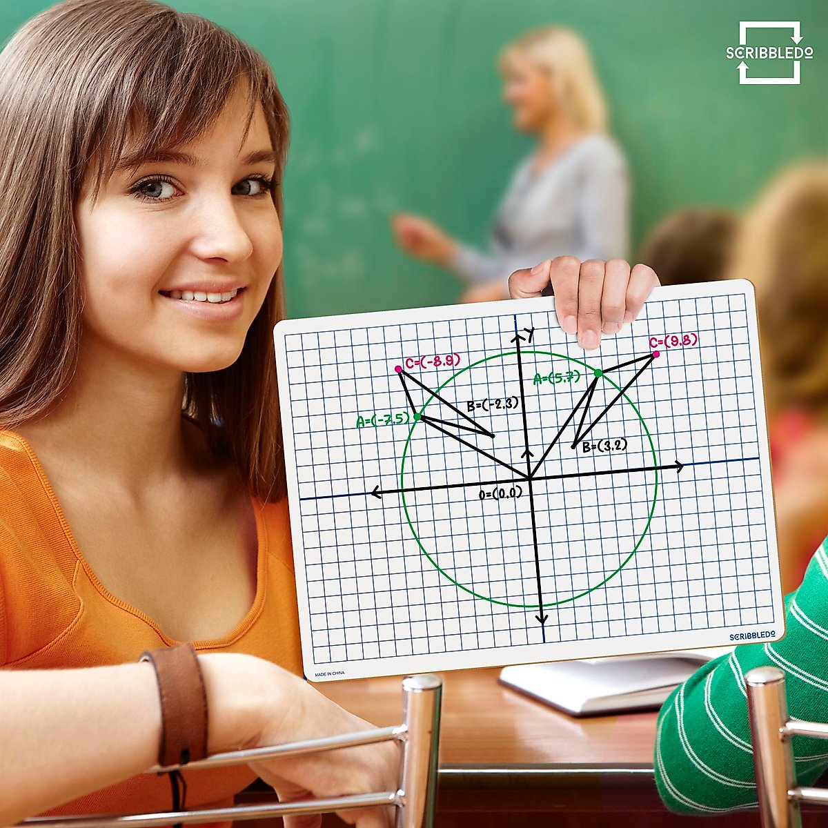 Scribbledo Dry Erase XY Axis Graph Lap Boards 9” X 12” for Student and Classroom Use Math White Board Double Sided White Board