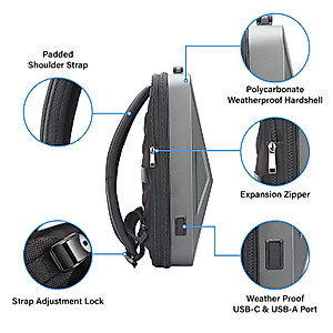 Cyberbackpack Gray Expandable Anti-theft 17.3 Inch Laptop Computer Lightweight Work Business Travel Hiking Student College Motorcycle Fashion Adult Unisex Hard Backpack for Men Women With USB Charging