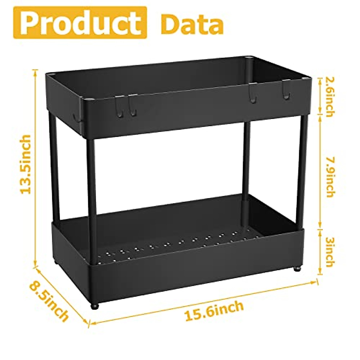 Gadhra Under Sink Organizers And Storage, 2 Tier Under Bathroom Cabinet Basket Organizer Drawer with Hooks,Bathroom Cabinet Organizer and Undersink Organizers,Multi-purpose Storage Shelves