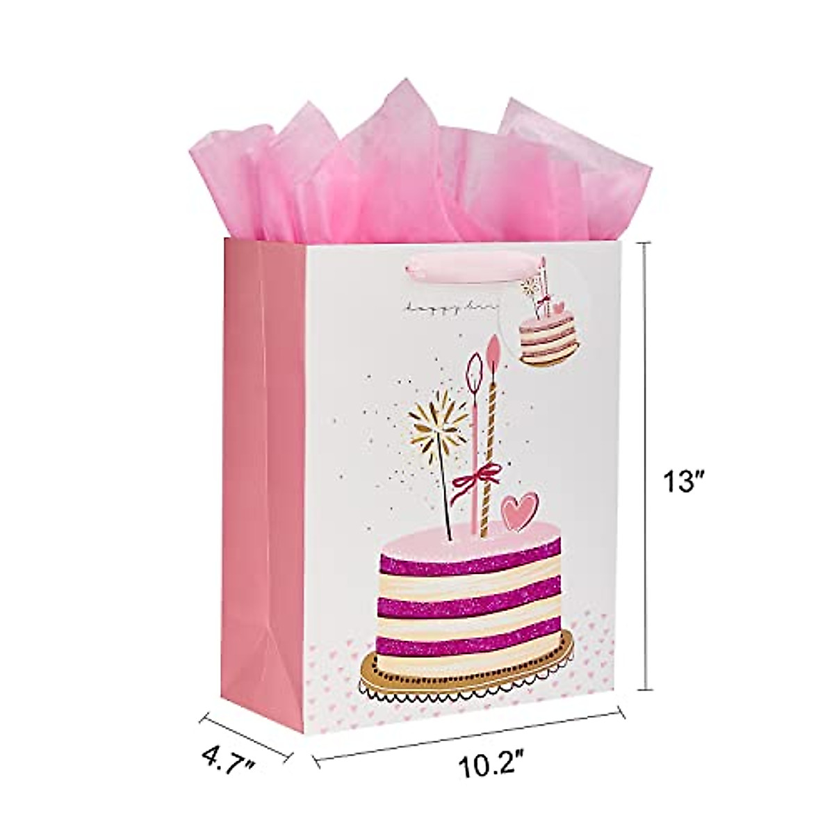 SUNCOLOR 13" Large Gift Bags for Girls Birthday Party with Tissue Paper (2 Pack, Cakes)