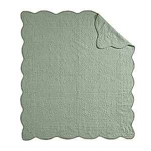 Madison Park Madison Park Luxe Quilted Throw Blanket - Damask Stitching Design, Cotton Filled Spread, Ultra Soft, Cozy Bedding for Living Room Couch, Sofa, Bed, 60x72", Scalloped Borders Seafoam