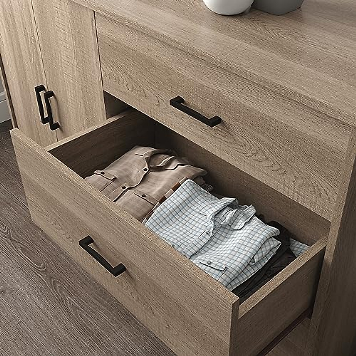 Sauder Beginnings 3-Drawer Dresser Finish Summer Oak, L: 45.0" x W: 15.75" x H: 29.92", Brown Beige Gray Black