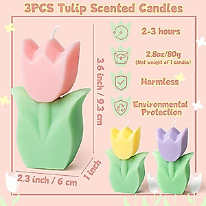 COcnny 3pcs Spring Tulip Candle Easter Decor, Tulip Shaped Scented Candles Decorations, Flower Aesthetic Paraffin Soy Wax Stress Relief Aromatherapy Candle for Home Bedroom Birthday Gift Party Favors