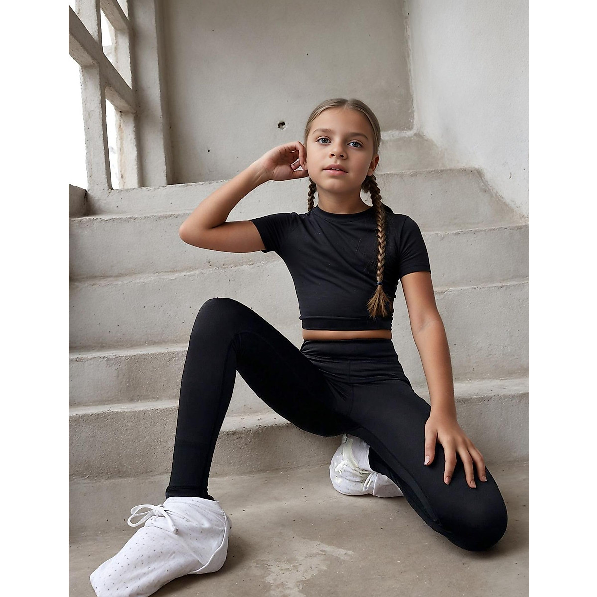Zaclotre Girls Athletic Leggings Kids High Waist Yoga Pants Tennis Runnig Workout Performnace Dance Legging Pants Black