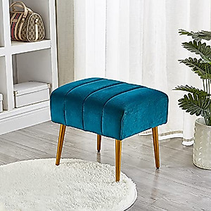 Ball & Cast Upholstered Velvet Ottoman,Footrest 18"W x 15.75"D x 17.5"H Teal,Golden Powder Coating Legs Set of 1