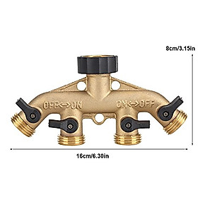 Zerodis Garden Hose Splitter 4 Way Brass,3/4" Tap Splitter 4 Way Shut Off Connector Pipe Splitter Nozzle Switcher Tap Connectors for Garden Irrigation (American Thread 3/4")