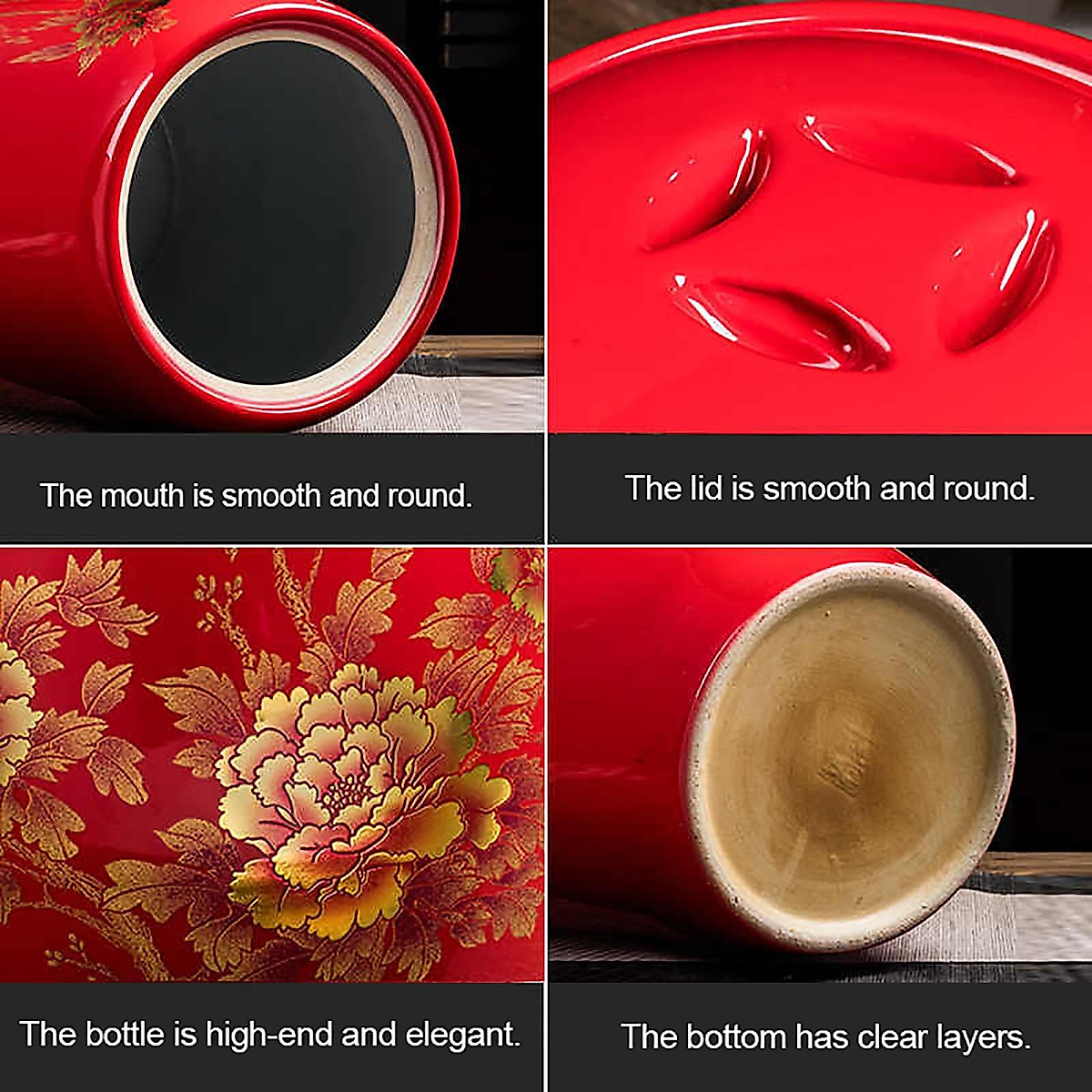 Food Storage Jar & Ceramic Rice Jar With Lid, Household Rice Storage Box - Kitchen Household Sealed Jar With Lid, Classic Food Dispensers, Large Food Storage Container For Rice, Flour, Pet Food(Red,Ca