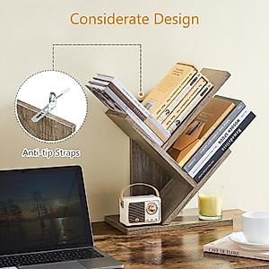 Tajsoon 3 Tier Tree Bookshelf, Small Bookshelf, Desktop Bookshelf Floor Standing Bookcase Display for CDs/Magazine/Books, Book Organizer Shelves for Bedroom, Living Room, Office, Greige