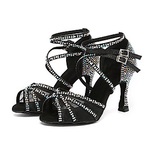 Minishion Sexy Dance Shoes Heels for Women Glitter Evening Prom Sandals L508 Black US 9