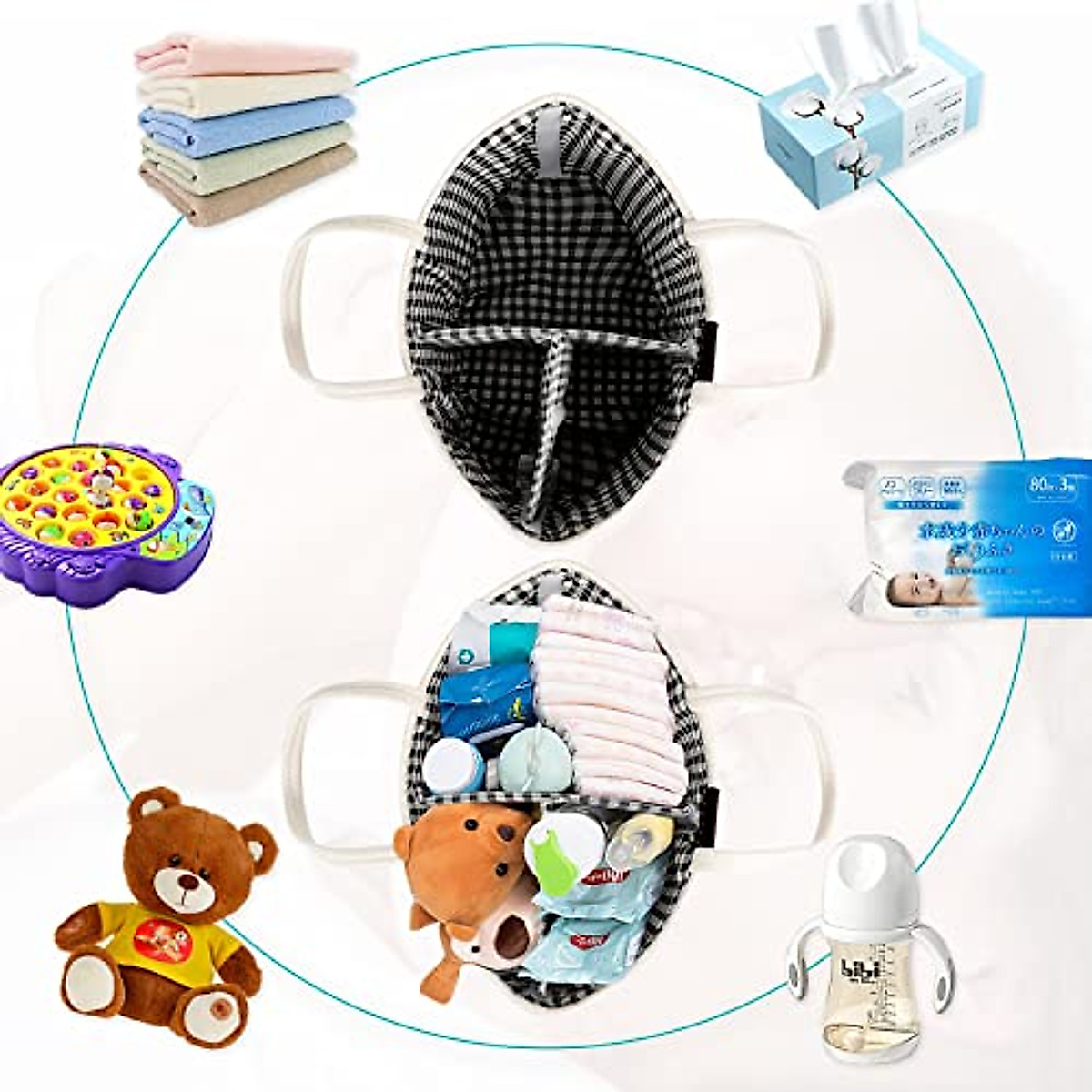 G.a HOMEFAVOR Baby Diaper Caddy Organizer - Extra Large Nappy Caddy Rope Nursery Storage Bin - Large Diaper Basket, 3 Compartments and 2 Removable Dividers, Grey