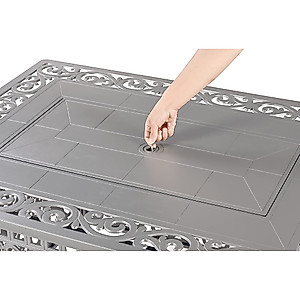 Rectangular 48 in. x 36 in. Aluminum Propane Fire Pit Table, Glass Beads, Two Covers, Lid, 57,000 BTUs in Grey Finish