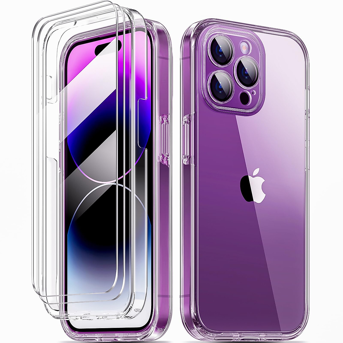 COOLQO Compatible for iPhone 14 Pro Max Case with Screen Protectors, Military Grade Drop Protection, Dual Layer Design Non-Yellowing Heavy Duty Protective Shockproof Phone Bumper Case, Clear