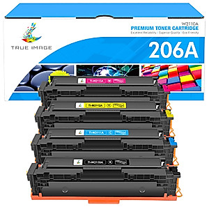 TRUE IMAGE Compatible 206A Toner Cartridge Replacement for HP 206A 206X W2110A W2110X for HP Color Pro M255dw MFP M283fdw M283cdw M283 M255 Printer Toner (Black Cyan Yellow Magenta, 4-Pack)